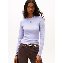 Tommy Jeans Damen Langarmshirt "TJW SLIM LS BADGE TEE EXT"periwinkle dusk, Gr. XXXL, unifarben, Single Jersey, Obermaterial: 95% Baumwolle, 5%