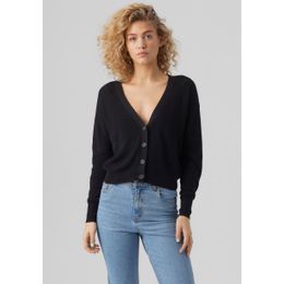 V&eacute;ro Moda Strickjacke VERO MODA "VMNEWLEXSUN LS SHORT V-NECK CAR GA NOOS", Damen, Gr. L, schwarz, Strick, Obermaterial: 50% Viskose (LENZING&trade; ECOVERO&trade;), 25% Baumwolle, 25% Polyacryl, unifarben, regular fit normal, tiefer V-Ausschnitt, Strickjacken Strickjacke, mit Knopfleiste
