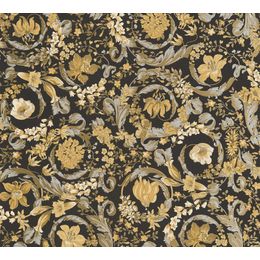 Vliestapete Versace "Wallpaper Versace 5 Floral", schwarz (goldfarben schwarz), B:0,7m H:0,01m L:10,05m, Vinyl, Vlies, Tapeten, Designertapete Tapeten Wohnzimmer Schlafzimmer K&uuml;che Flur Design Optik