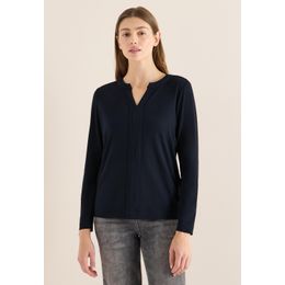 Langarmshirt Cecil, Damen, Gr. L (42), universal blau, Web, 48% Baumwolle, 48% Modal, 4% Elasthan, unifarben, comfort fit normal, Rundhals, abgesteppt, Shirts Langarmshirt, aus Baumwolle mit Stretchante