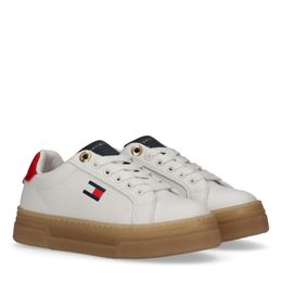 Sneaker Tommy Hilfiger, Damen, Gr. 38, wei&szlig;, blau, rot, Synthetik, Textil, Schuhe Sneaker, Retro Sneaker, Schn&uuml;rschuh, Halbschuh mit Plateausohle