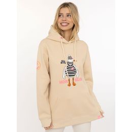 Hoodie Zwillingsherz "Moin Moin M&ouml;we", Damen, Gr. L/XL, beige, Sweatware, Obermaterial: 50% Baumwolle, 50% Polyester, comfort fit h&uuml;ftlang, ohne Ausschnitt, angesetztes B&uuml;ndchen, Sweatshirts Hoodie, mit nordischem Gru&szlig;, lustiger M&ouml;we, Fronttasche