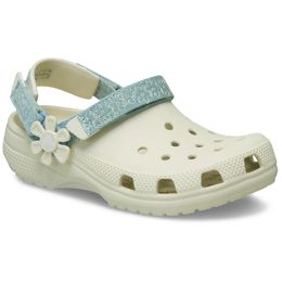 Clog Crocs "Classic Flower", M&auml;dchen, Gr. 34, sanftes wei&szlig;, summit wei&szlig;, Croslite&trade;, Textil, gebl&uuml;mt, kontrastfarbene Details, Schuhe Clog, Sommerschuh, Strandschuh, Sandale mit Klettverschl&uuml;ssen