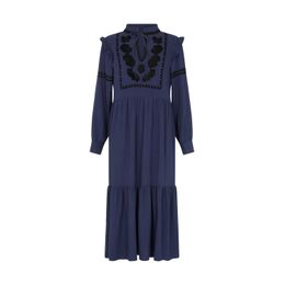 Midikleid RAFFYA "Lulu Embroidered Maxi Dress Damen", Damen, Gr. 40, Normalgr&ouml;&szlig;en, blau, 100% Baumwolle, Kleider Midikleid
