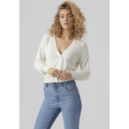 V&eacute;ro Moda Strickjacke VERO MODA "VMNEWLEXSUN LS SHORT V-NECK CAR GA NOOS", Damen, Gr. XL, wei&szlig; (snow wei&szlig;), Strick, Obermaterial: 50% Viskose (LENZING&trade; ECOVERO&trade;), 25% Baumwolle, 25% Polyacryl, unifarben, regular fit normal, tiefer V-Ausschnitt, Strickjacken Strickjacke, mit Knopfleiste