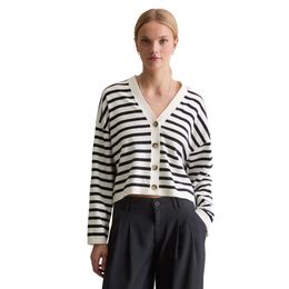 Marc O'Polo Cardigan MARC O'POLO DENIM "relaxed fit aus Soft Cotton Stretch", Damen, Gr. M, dunkelblau, Strick, Obermaterial: 58% Baumwolle, 25% Polyamid, 17% Polyester, relaxed fit normal, V-Ausschnitt, Rippb&uuml;ndchen, Strickjacken