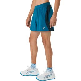 Laufshorts asics "ROAD 5IN SHORT", Herren, Gr. S, N-Gr, tranquil teal, schwarz teal, yamabuki, Obermaterial: 100% Polyester, Hosen
