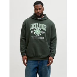 Jack & Jones PlusSize Kapuzensweatshirt "JJMAKO SWEAT HOOD PLS", Herren, Gr. 4XL, duffel bag, angeraute Sweatware, Obermaterial: 60% Baumwolle, 40% Polyester, JACK & JONES PLUSSIZE, bedruckt, relaxed fit normal, Rippb&uuml;ndchen, Sweatshirts