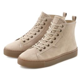 ELBSAND Damen Stiefelette Stiefel, Boots, Schn&uuml;r Sneaker High-Top, weiches Leder, Casual-Look beige 38