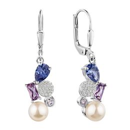 Paar Ohrh&auml;nger Firetti "Schmuck Geschenk Silber 925 Ohrringe Baguette Kreis Tropfen", silberfarben, lavendel, tanzanite, lila, kristallwei&szlig;, wei&szlig;, lavendel, tanzanite, lila, kristallwei&szlig;, Ohrringe, Damen, 5,5mm, Perlen Silber 925 (Sterlingsilber), Perlen, Silber 925 (Sterlingsilber), mit Zirkonia (synth.) - mit S&uuml;&szlig;wasserzuchtperle