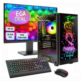 GAMEMAX Gaming-PC-Komplettsystem "MegaDeal Rockstar 2735 AMD Ryzen 5 5500 16GB 480GB SSD RTX 5060", Energieeffizienz: E (A-G), schwarz, Microsoft Windows 11 Home (64 Bit), 16 GB RAM 480 GB SSD, Computer_Komplettsysteme, Windows 11 + MSI PRO MP2412 Monitor 60cm (24")