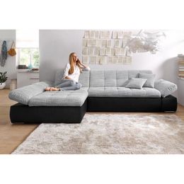DOMO collection &raquo;Moric, L-Form, XXL-Sofa - Breite 300cm, viel Platz, auch in Cord&laquo; wahlweise mit Bettfunktion und Armteilverstellung, schwarz-silber 