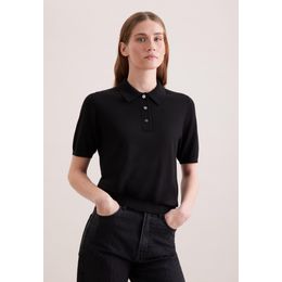 Strickpullover Seidensticker, Damen, Gr. M, schwarz, 90% Wolle, 10% Seide, regular fit, Pullover Strickpullover, Polo