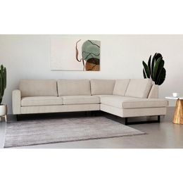 Home Affaire Ecksofa &raquo;Pinto, 290 cm, Cord, Chenille, Lederoptik, Ottomane links / rechts&laquo; mit Keder, schwarze Metallf&uuml;&szlig;e, Wellenunterfederung beige 92