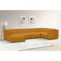 OTTO home Wohnlandschaft &raquo;Merid U-Form, B: 367 cm&laquo; jederzeit durch Module erweiterbar gelb Struktur fein (100% Polyester);Samtoptik (100% Polyester);