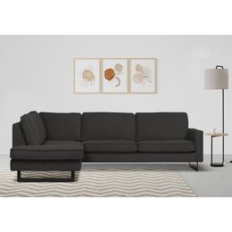 Home Affaire Ecksofa &raquo;Pinto, 290 cm, Cord, Chenille, Lederoptik, Ottomane links / rechts&laquo; mit Keder, schwarze Metallf&uuml;&szlig;e, Wellenunterfederung grau 