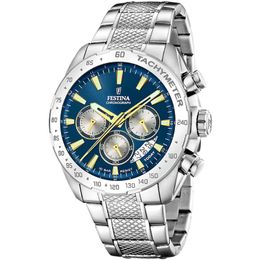 Festina Herren &raquo;Timeless Chronograph&laquo; Armbanduhr, Quarzuhr, Herrenuhr, Stoppfunktion, Edelstahlarmband silber