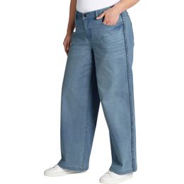 sheego Damen Jeans mit geflochtenen Streifen am weiten Bein blue-bleached Gr&ouml;&szlig;e 44
