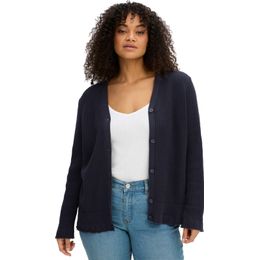 sheego Damen Ajourstrickjacke mit V-Ausschnitt tiefblau Gr&ouml;&szlig;e 52/54
