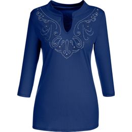 CR&Eacute;ATION L Damen 3/4-Arm-Shirt mit Glitzersteinchen royalblau Gr&ouml;&szlig;e 42