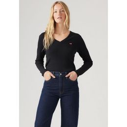 Levi's Levi's Damen Langarmshirt &raquo;ESSENTIAL HM LS VNECK&laquo; mit Logo Stickerei schwarz S (36)