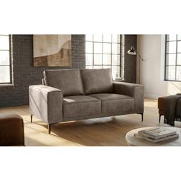 OTTO home 2-Sitzer &raquo;Kompaktsofa Oland, Struktur, Flachgewebe, Luxus-Microfaser, Boucle&laquo; 164 cm, Wellenunterfederung, Skandi-Design, Metallf&uuml;&szlig;e grau 