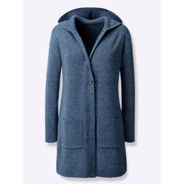 WITT Damen Longstrickjacke mit Kapuze, rauchblau-bleu-meliert, Gr&ouml;&szlig;e 54