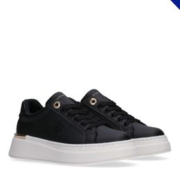 Tommy Hilfiger M&auml;dchen Sneaker Plateausneaker, Schn&uuml;rschuh mit Metallic Einsatz schwarz 36
