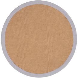 CarpetFine Sisalteppich &raquo;Sisal&laquo; rund 5 mm H&ouml;he mit farbiger Bord&uuml;re, Anti-Rutsch R&uuml;ckseite grau Sisal