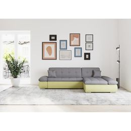 DOMO collection &raquo;Moric, L-Form, XXL-Sofa - Breite 300cm, viel Platz, auch in Cord&laquo; wahlweise mit Bettfunktion und Armteilverstellung, gelb-schlamm 