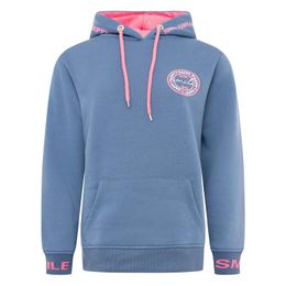 Zwillingsherz Damen Hoodie &raquo;"Happy Days"&laquo;, gestickte pinke Details, Kapuze, Kordelzug, Tasche vorne, Rippb&uuml;ndchen blau S/M