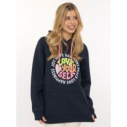 Zwillingsherz Damen Hoodie &raquo;"Love Yourslef"&laquo;, runde gro&szlig;e Frontstickerei, farbige Kordel, K&auml;ngurutasche S/M