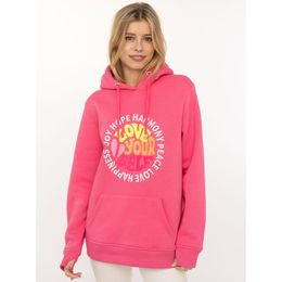 Zwillingsherz Damen Hoodie &raquo;"Love Yourslef"&laquo;, runde gro&szlig;e Frontstickerei, farbige Kordel, K&auml;ngurutasche S/M