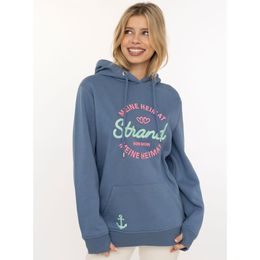 Zwillingsherz Damen Hoodie &raquo;"Meine Heimat"&laquo;, mit aufgesticktem "Strand"-Schriftzug vorne und hinten L/XL