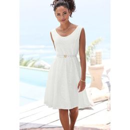 Lascana Damen Lascana Spitzenkleid mit breiten Tr&auml;gern, elegantes Sommerkleid, festlich wei&szlig; 34, N-Gr