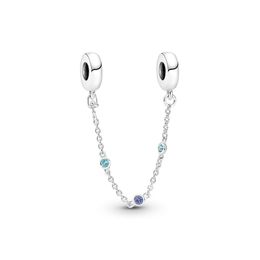 Pandora Sicherheitskette Silber Dreifacher Blauer Stein | Gr.: onesize
