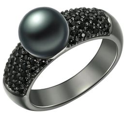 Valero Pearls Ring - Sterling Silber Perlen-Ring Zirkonia S&uuml;&szlig;wasser-Zuc - Gr. 56 - in Schwarz - f&uuml;r Damen