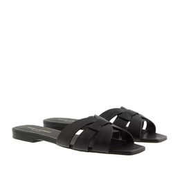 SAINT LAURENT Slipper & Pantoletten - Tribute Flat Sandal - Gr. 37,5 (EU) - in Schwarz - f&uuml;r Damen
