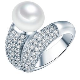 Valero Pearls Ring - Sterling Silber Perlen-Ring Zirkonia S&uuml;&szlig;wasser-Zuc - Gr. 52 - in Silber - f&uuml;r Damen