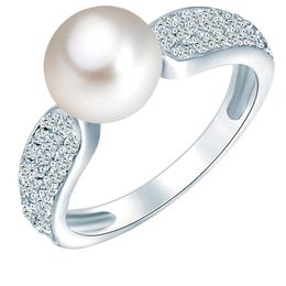 Valero Pearls Ring - Sterling Silber Perlen-Ring Zirkonia S&uuml;&szlig;wasser-Zuc - Gr. 52 - in Silber - f&uuml;r Damen