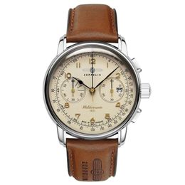 Zeppelin Herren-Chronograph 100 Jahre M&eacute;diterran&eacute;e Creme / Braun / Silber | Gr.: onesize