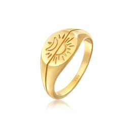 Elli Ring 925 Sterling Silber Halbmond, Siegelring, Sonne in Gold | Gr.: 54
