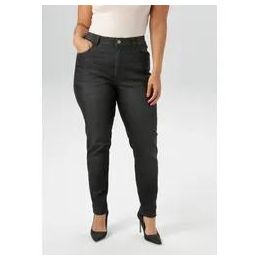 Skinny-fit-Jeans ANISTON PLUS, Damen, Gr. 48, N-Gr, schwarz, Denim/Jeans, Obermaterial: 81% Baumwolle, 17% Polyester, 2% Elasthan, Abriebeffekte, unifarben, figurumspielend kn&ouml;chellang, Jeans, regular waist - in dezenter Used-Waschung - NEUE KOLLEKTION, Topseller