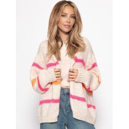 SASSYCLASSY Oversize Cardigan mit wei&szlig;en Streifen in Offwhite | Gr.: M