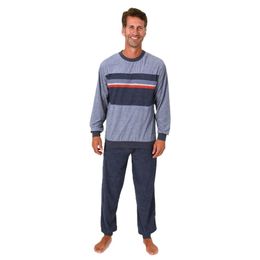 Normann Langarm Frottee Schlafanzug Pyjama B&uuml;ndchen - 86641 in blau-mel. | Gr.: 60/62