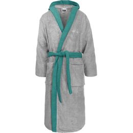 Normani Unisex Baumwoll Bademantel mit Kapuze Izmit in Grau/Blau | Gr.: XS