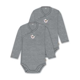 Normani Outdoor Sports 2er Pack Baby-Body Basic Merino Wickelbody in Grau gestreift | Gr.: 68