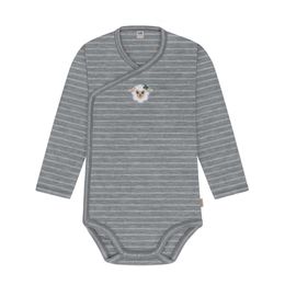 Normani Outdoor Sports Merino Baby-Body lang&auml;rmeliger Wickelbody in Grau gestreift | Gr.: 68