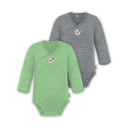 Normani Outdoor Sports 2er Set Unisex Baby Wickelbody Langarm-Strampler in Gr&uuml;n/Grau | Gr.: 62