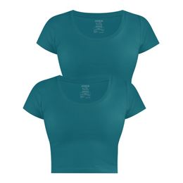 Janice 2 x Damen crop T-Shirt Nantes in Petrol | Gr.: XS/S